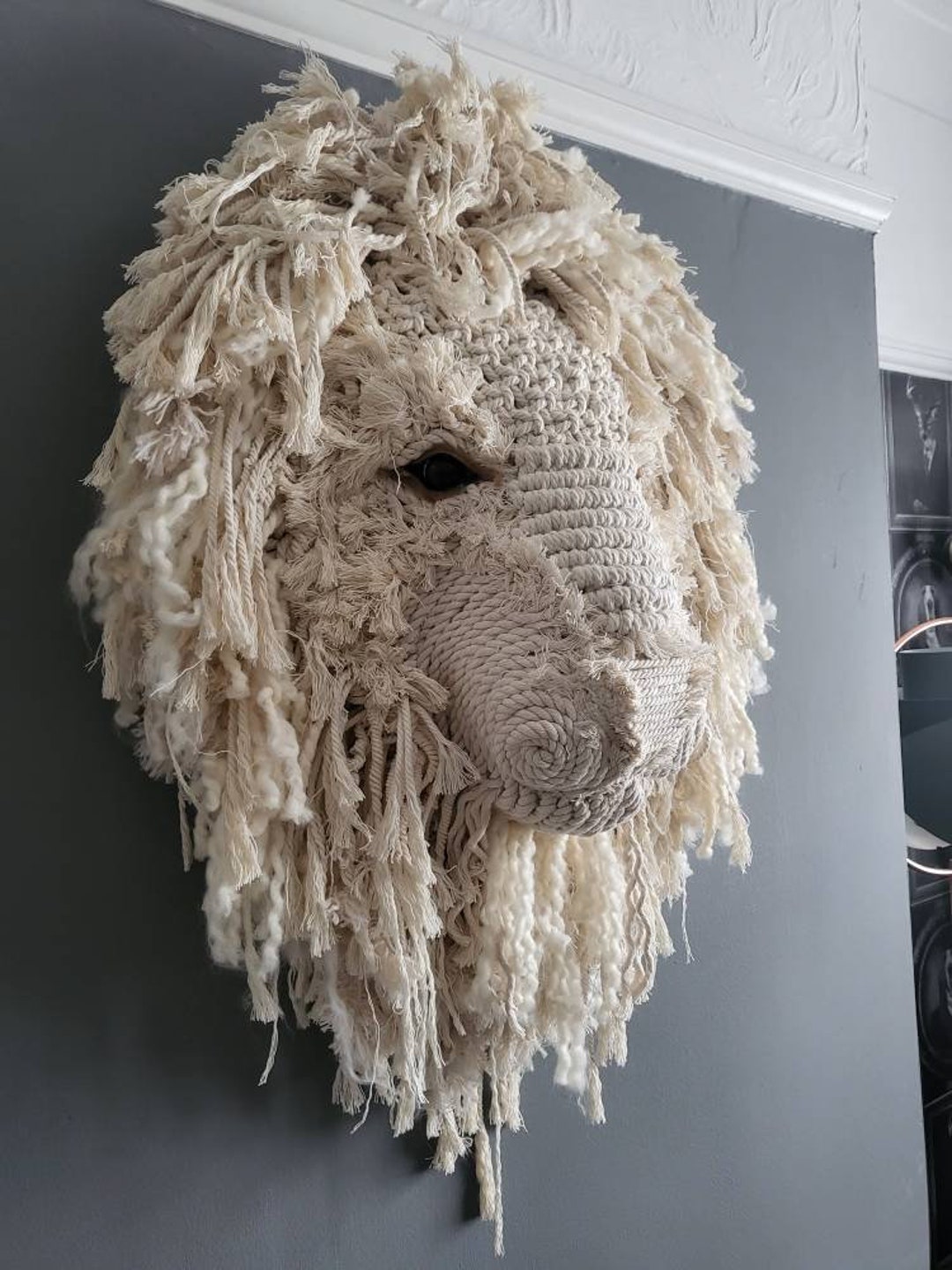 Large Macrame Lion Head 2ft Square Gift Lounge Wall Hanging Animal Head ...