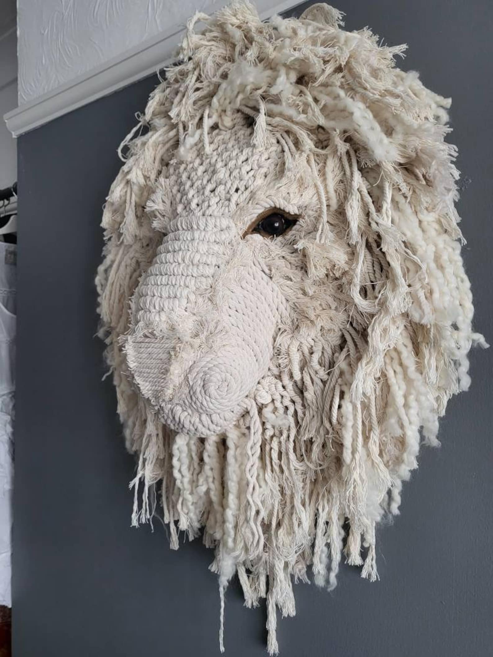 Large Macrame Lion Head 2ft Square Gift Lounge Wall Hanging Animal Head ...