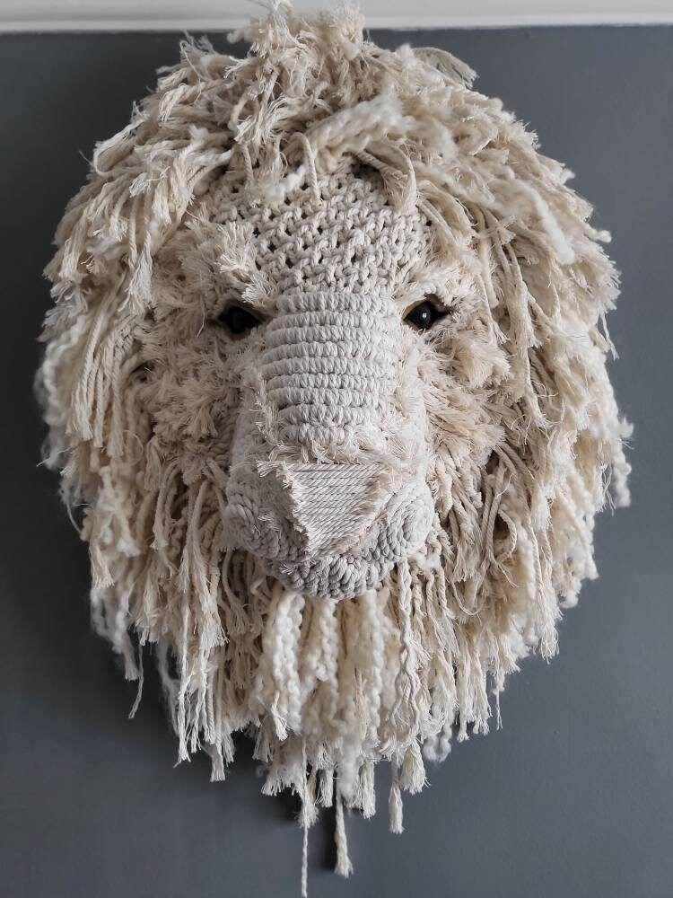 Large Macrame Lion Head 2ft Square Gift Lounge Wall Hanging Animal Head ...