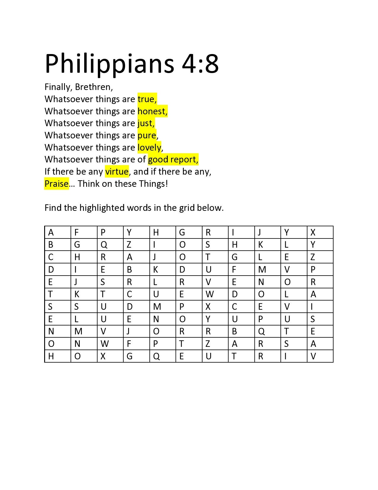 Bible Worksheets on the Go Philippians 4:8 - Etsy