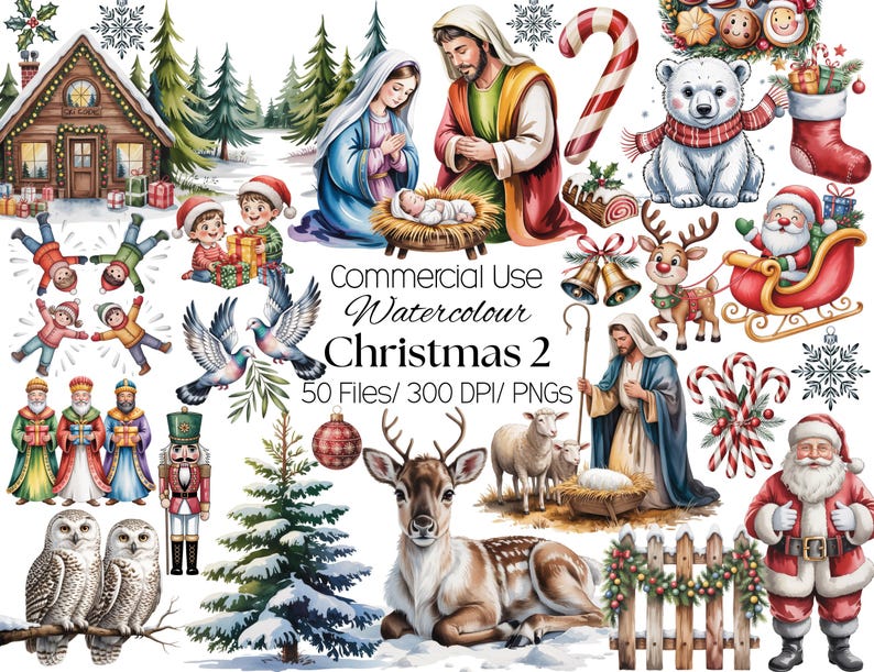Christmas Clipart Bundle | 444+ Clip Art Watercolor Pngs | Mega ...