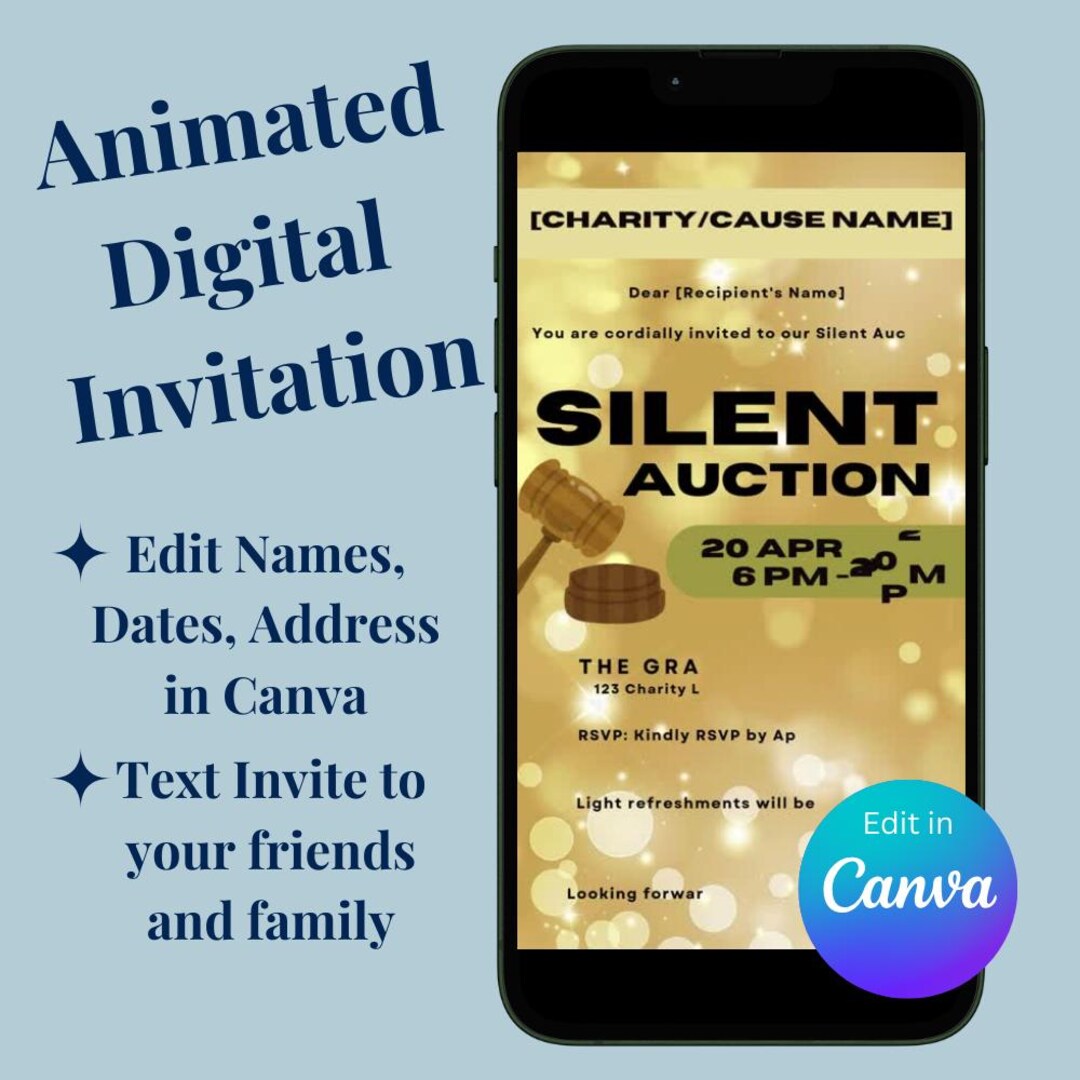 Silent Auction Editable Video Invitation Charity Fundraiser Video ...