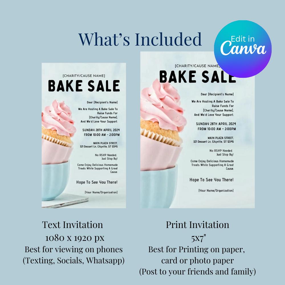 Editable Bake Sale Flyer Invitation Text or Print 5x7 Animated Mobile ...