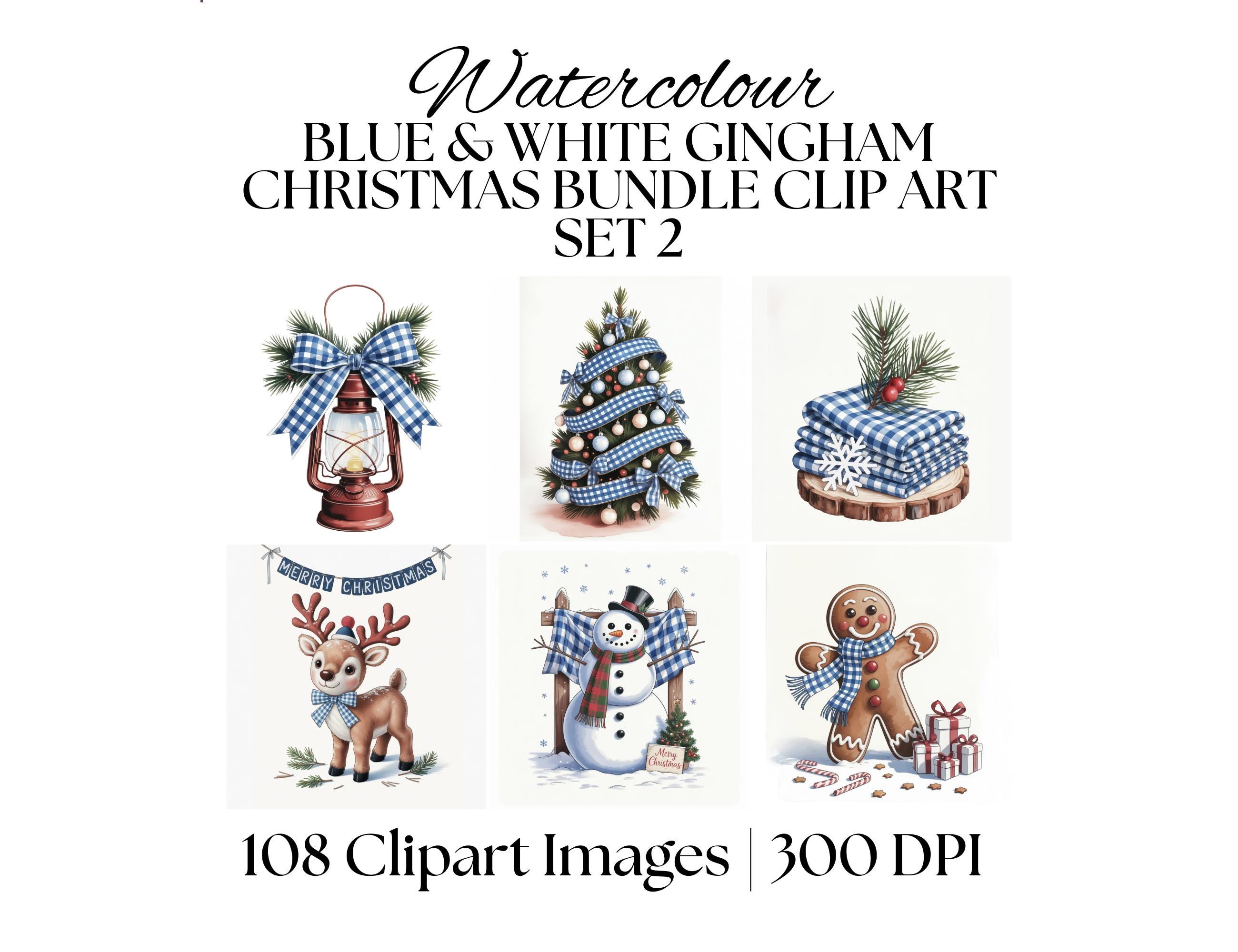Blue Gingham Christmas Clipart Bundle – Cottagecore Holiday PNG ...