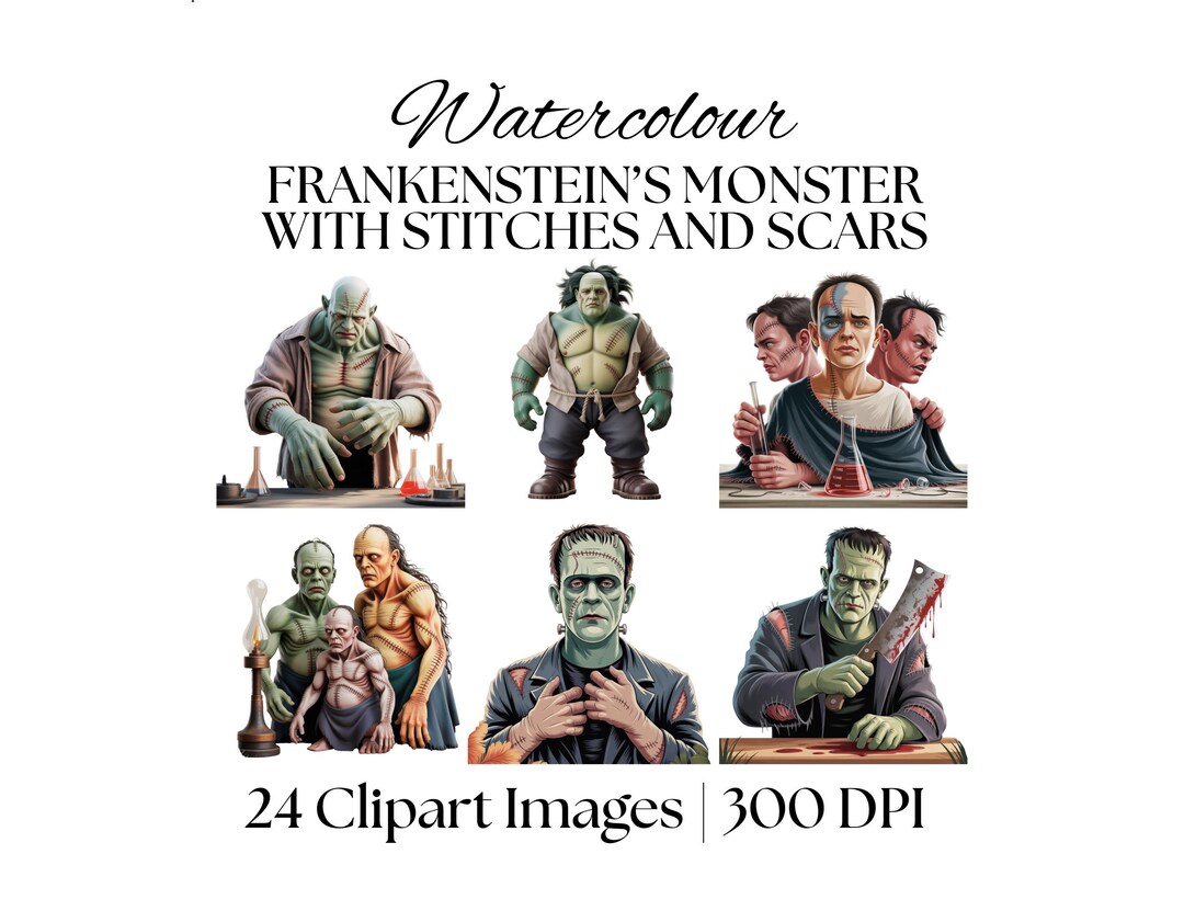 24 Frankenstein Halloween Clipart | Stitched Monster Cartoon PNG - Etsy