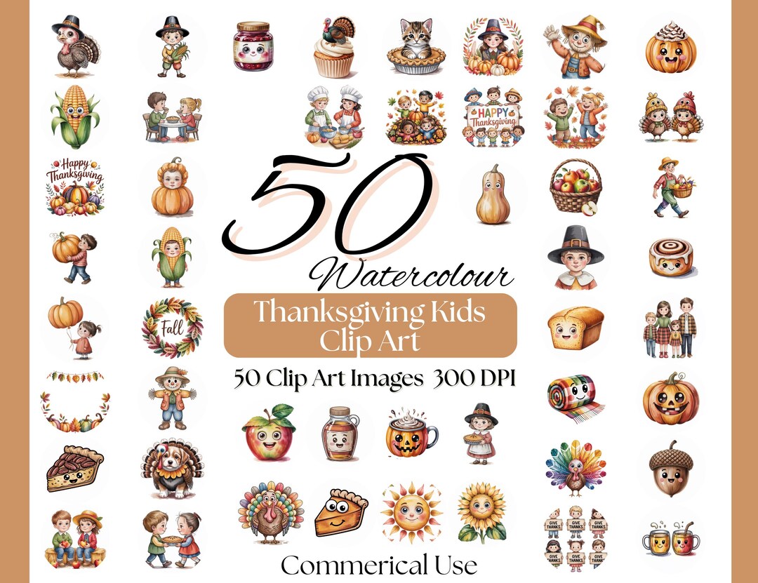 Thanksgiving Kids Clipart Bundle | Cute Child Turkeys, Pumpkins ...