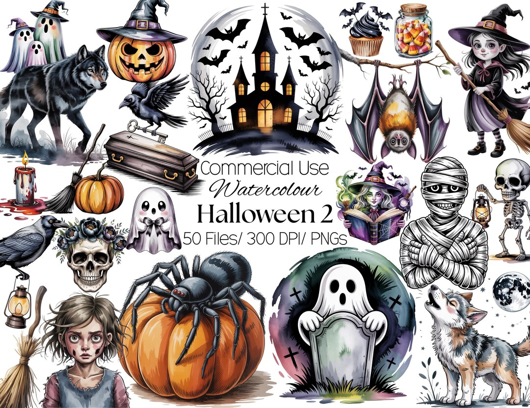 Cute Halloween Clipart 25 Images Set 2 | Ghost, Pumpkin, Bat PNG ...