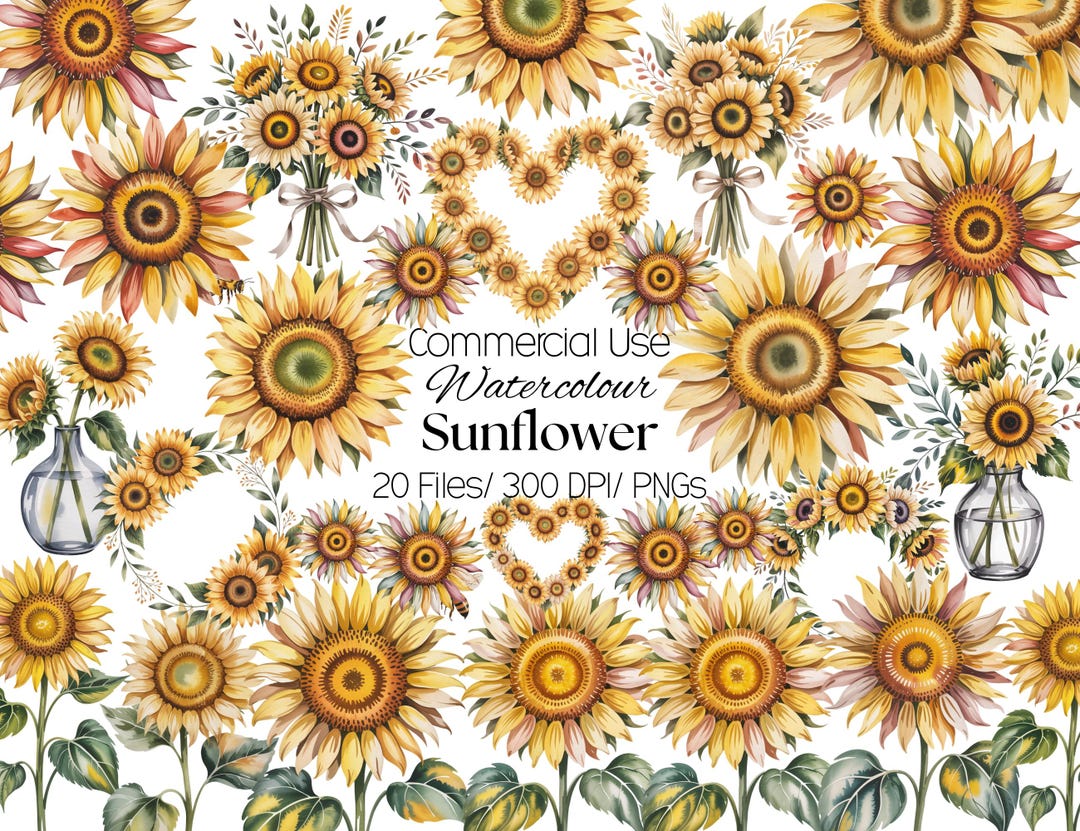 20 Sunflower Clip Art – Farmhouse Decor, Summer Stickers, Printables ...
