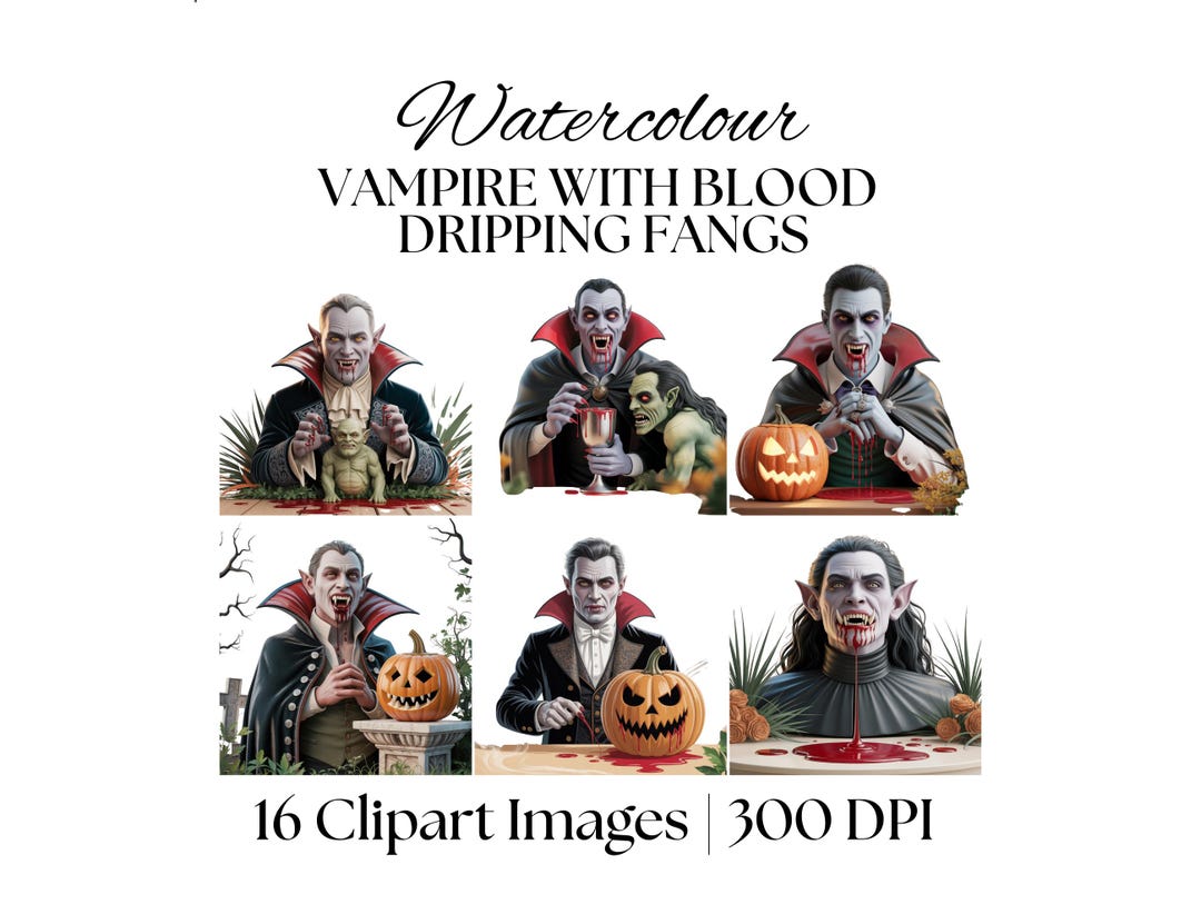 16 Vampire Halloween Clipart | Blood Dripping Fangs Cartoon PNG - Etsy