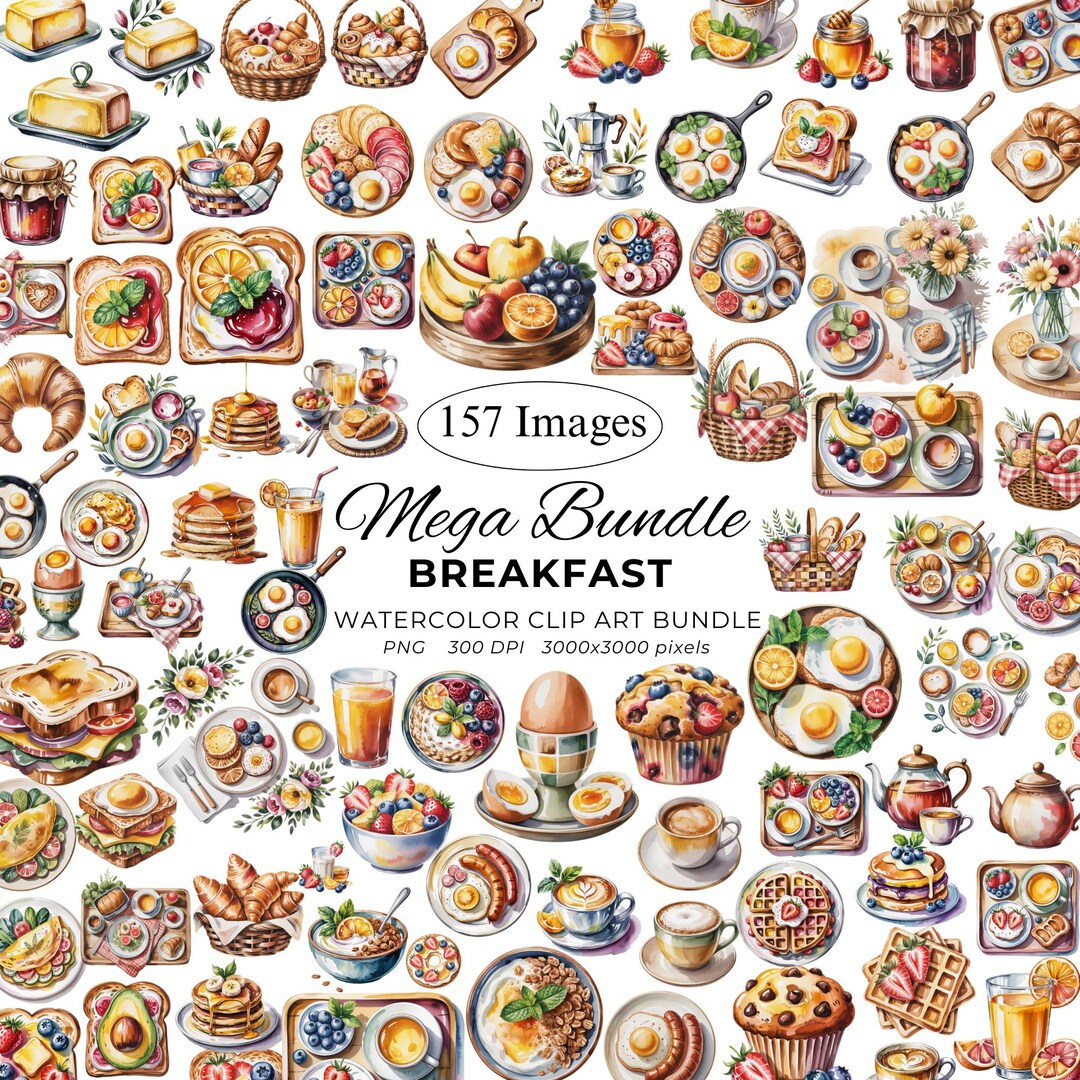 Breakfast Clipart Mega Bundle | Brunch PNG | Pancakes Eggs Coffee ...