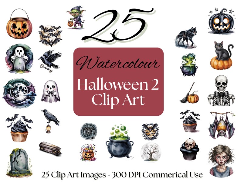 Cute Halloween Clipart 25 Images Set 2 | Ghost, Pumpkin, Bat PNG ...