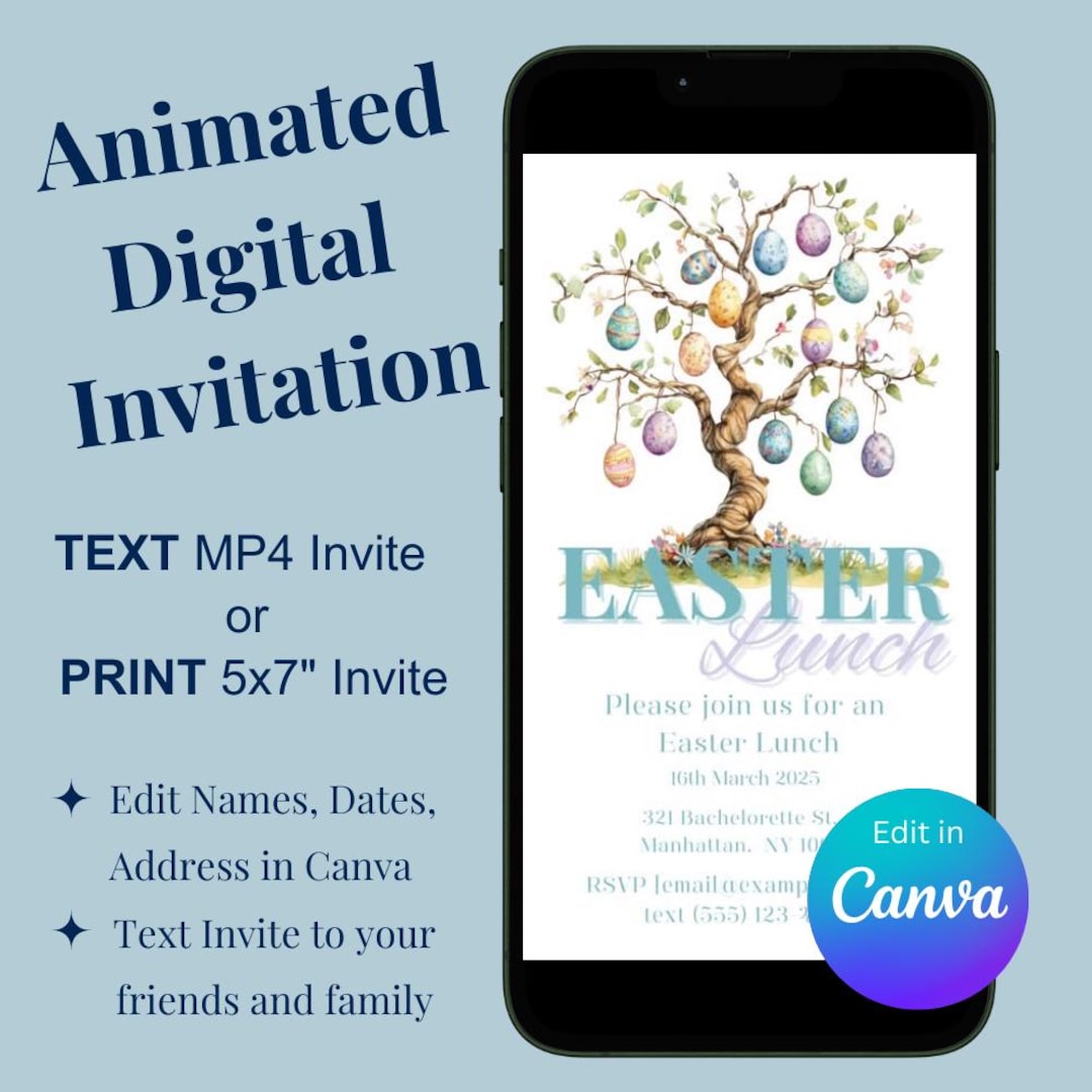 Editable Easter Lunch Invitation Electronic Animated Canva Template ...