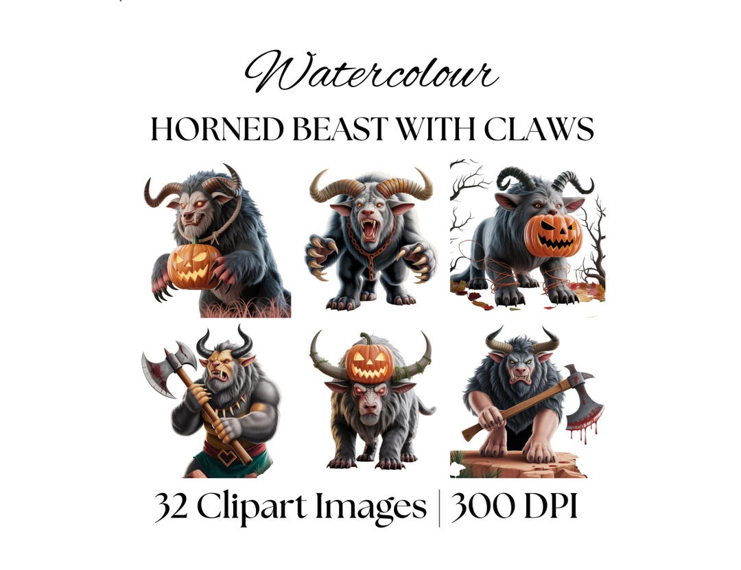 32 Horned Beast Clipart – Scary Halloween Monster PNG (digital Download ...