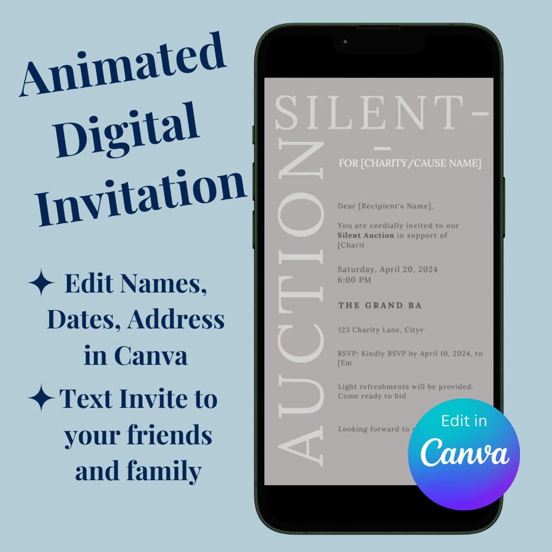 Silent Auction Editable Video Invitation Charity Fundraiser Video ...