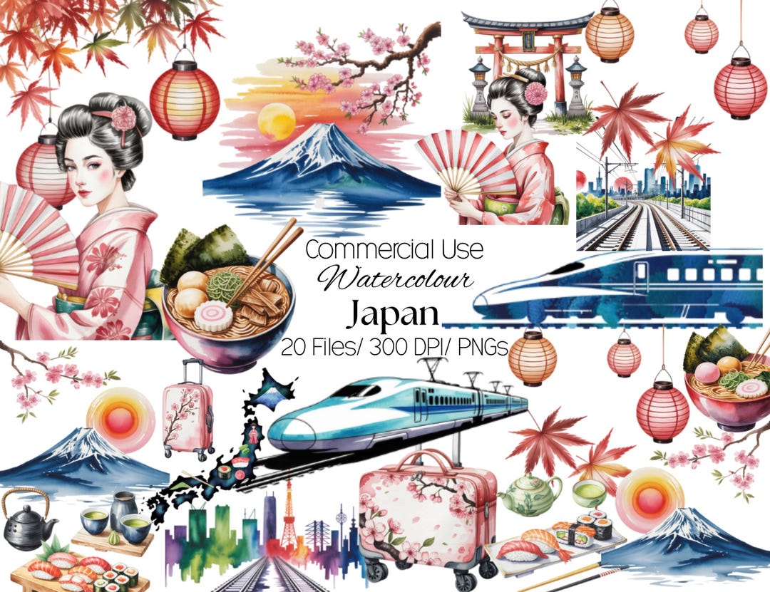 20 Japan Watercolor Clip Art Asian Culture & Travel PNG Set - MSHIHEART ...