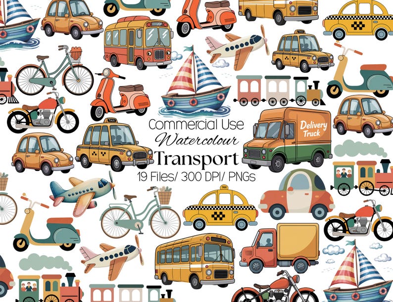 19 Transport Clipart – Vehicle Clipart PNG, Car Bus Airplane Graphics ...