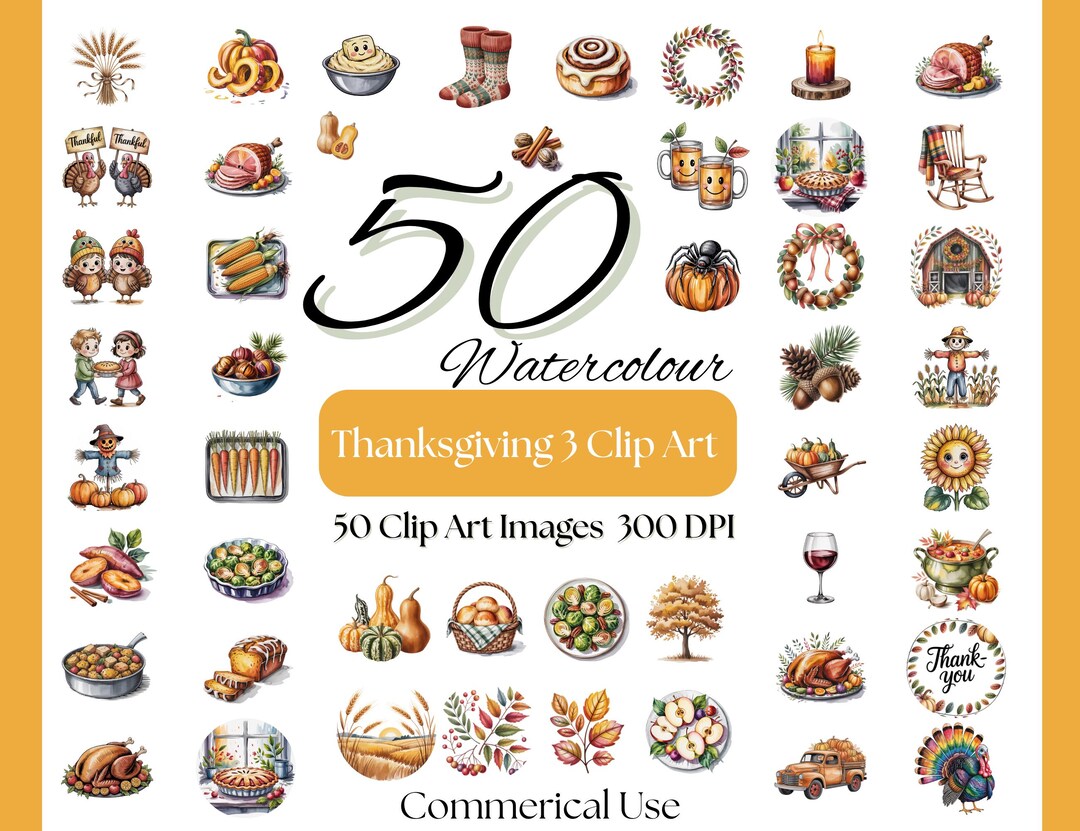 Thanksgiving Clipart Bundle | 50 Autumn PNG Graphics (digital Download ...