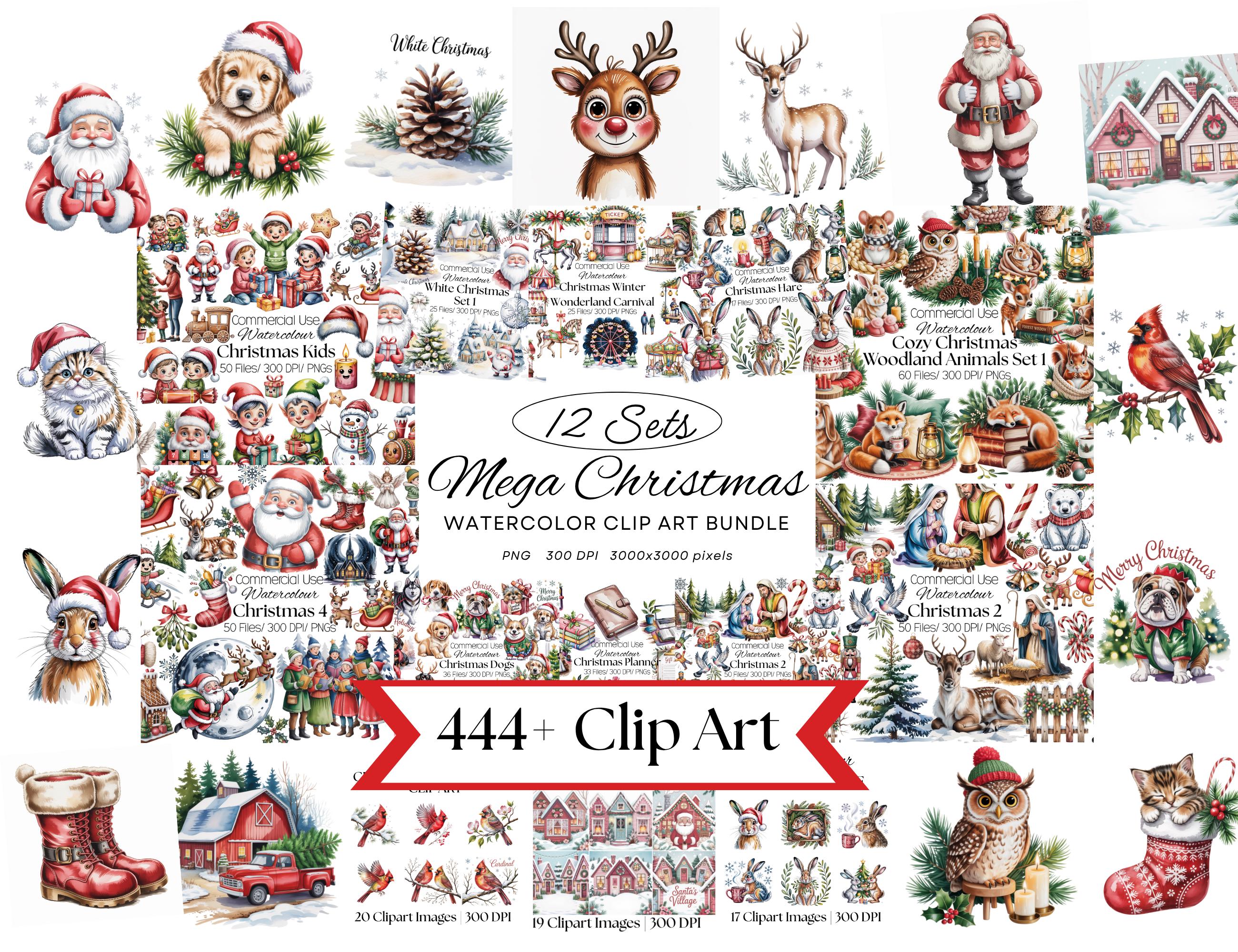 Christmas Clipart Bundle | 444+ Clip Art Watercolor Pngs | Mega ...
