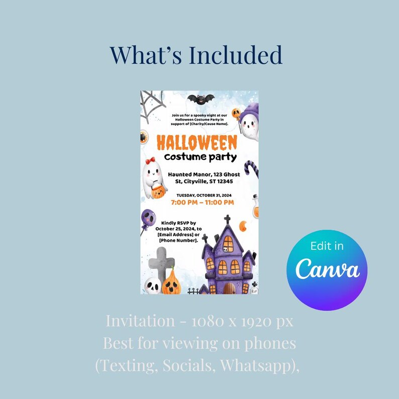 Editable Halloween Costume Party Invitation | Mobile Invite (canva ...