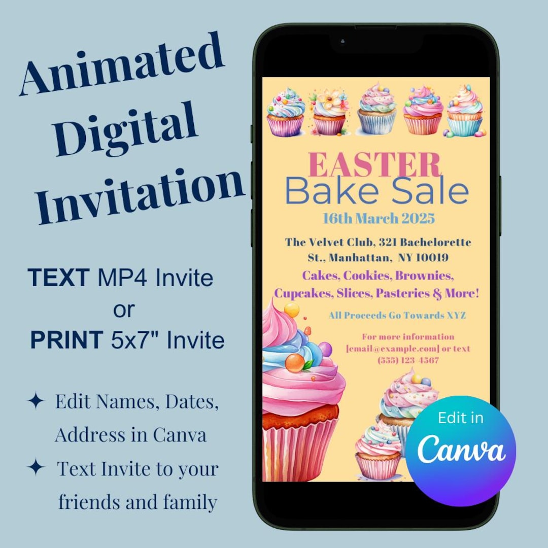 Editable Easter Bake Sale Flyer Invitation Electronic Animated Canva ...