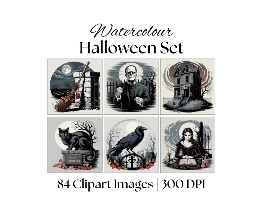 Dark Gothic Halloween Clipart Bundle | Spooky PNG Graphics (84 Files ...