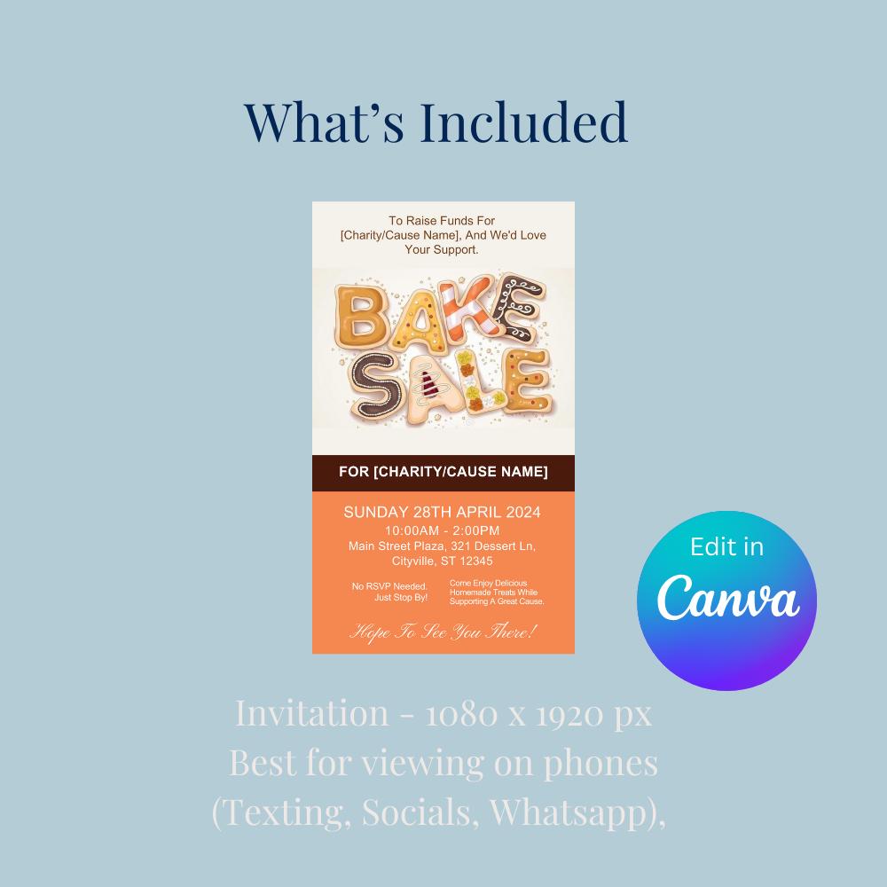 Editable Bake Sale Flyer Invitation Electronic Animated Canva Template ...