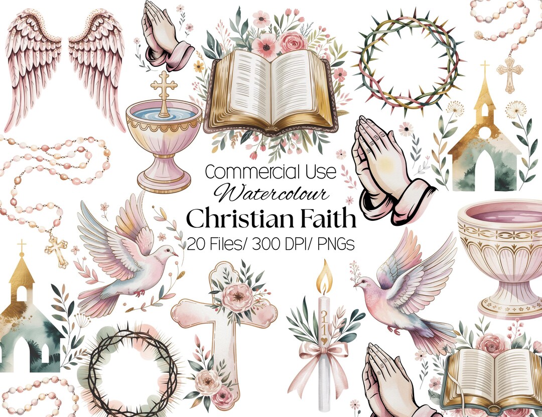 20 Christian Faith Clipart: Religious Illustrations, Bible, Cross, Holy ...