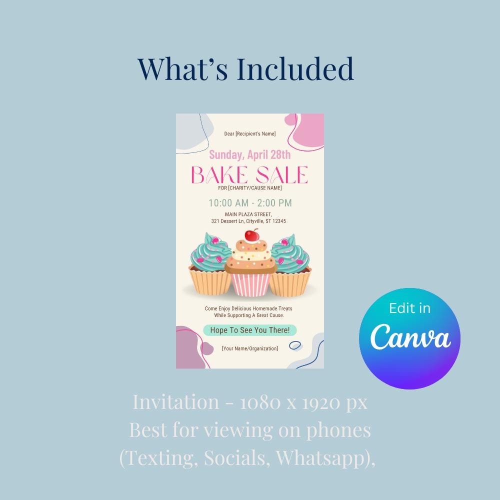 Editable Bake Sale Flyer Invitation Electronic Animated Canva Template ...