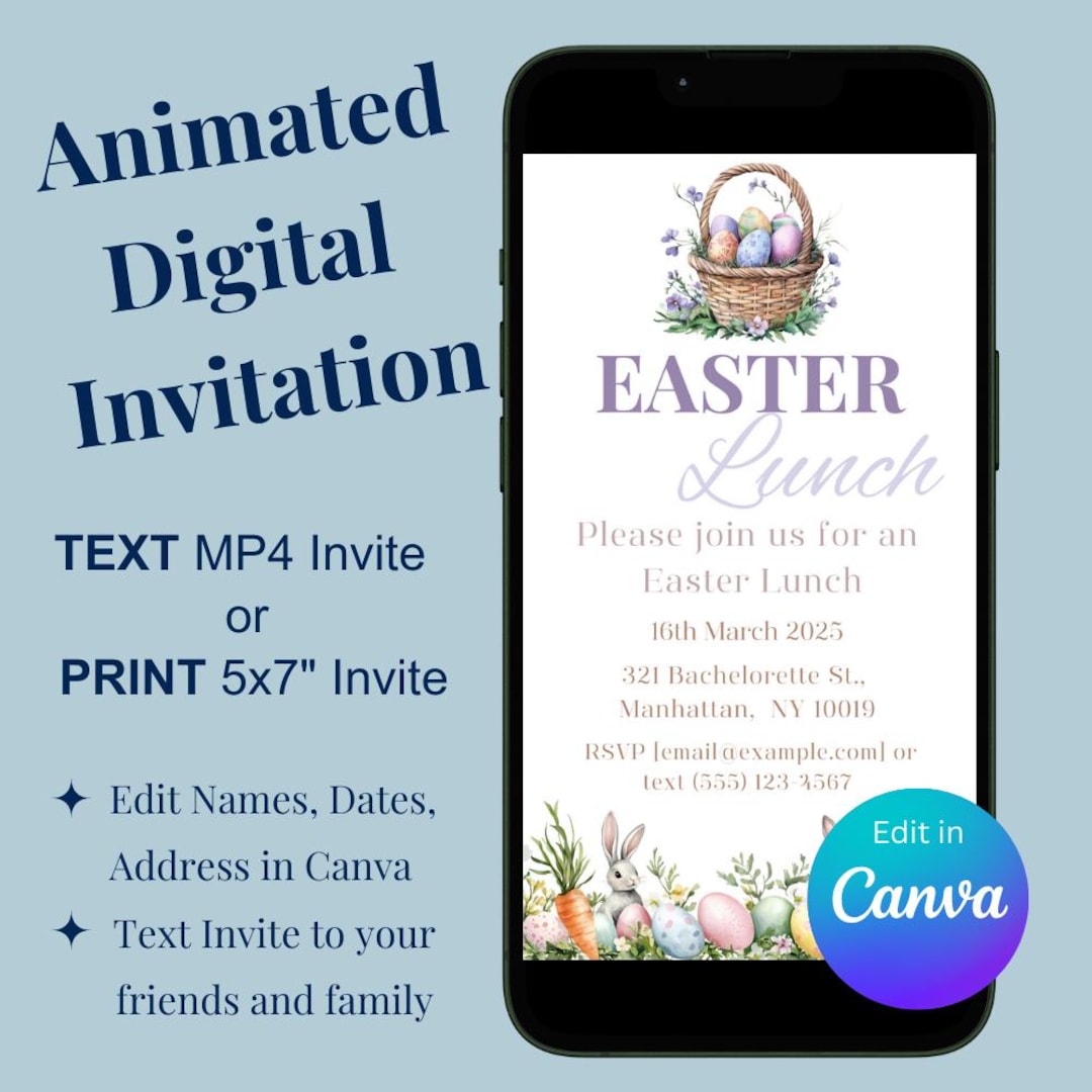 Editable Easter Lunch Invitation Electronic Animated Canva Template ...