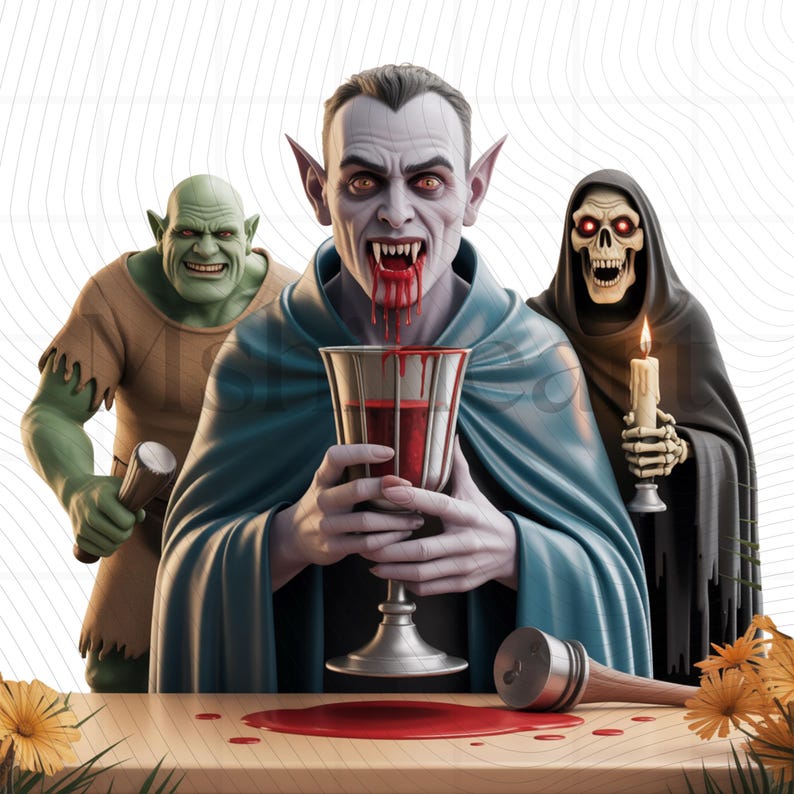 16 Vampire Halloween Clipart | Blood Dripping Fangs Cartoon PNG - Etsy