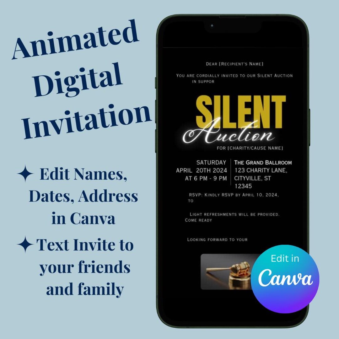 Silent Auction Video Invitation, Charity Fundraiser (editable Canva ...