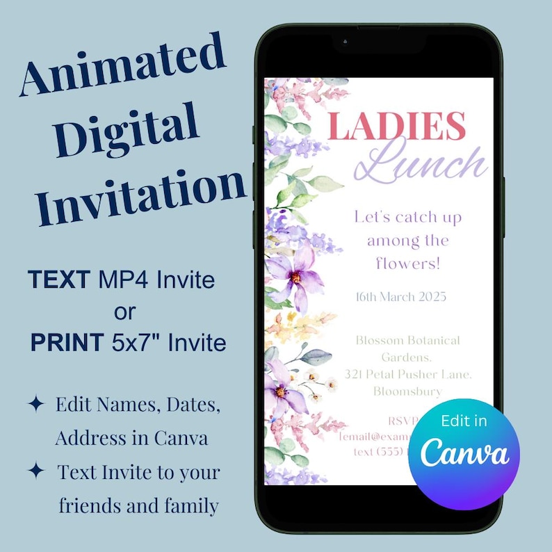 Elegant Ladies' Lunch Invitation – Floral Canva Template (digital ...