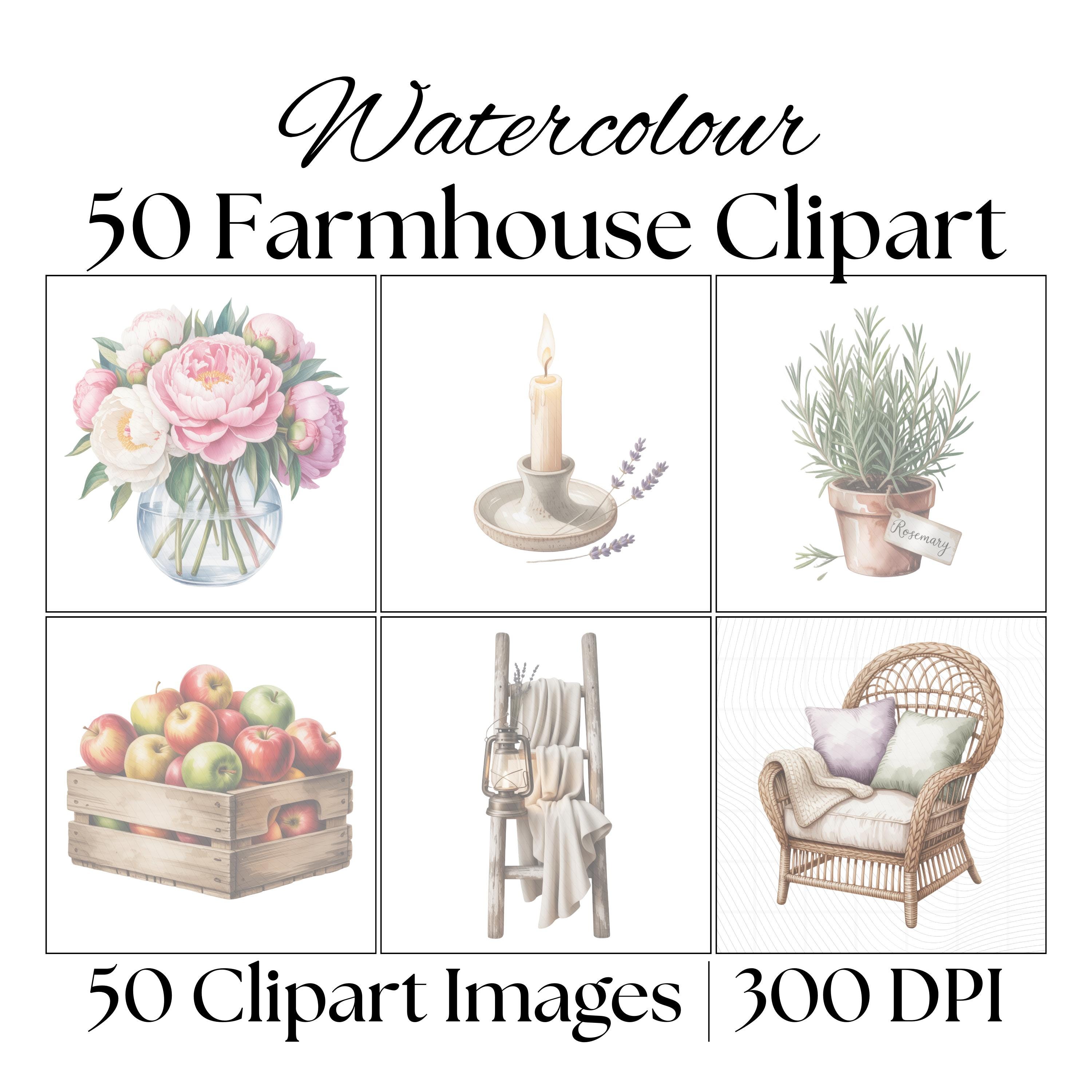 50 Farmhouse Watercolor Clipart Bundle Rustic Farm Animals PNG, Vintage ...