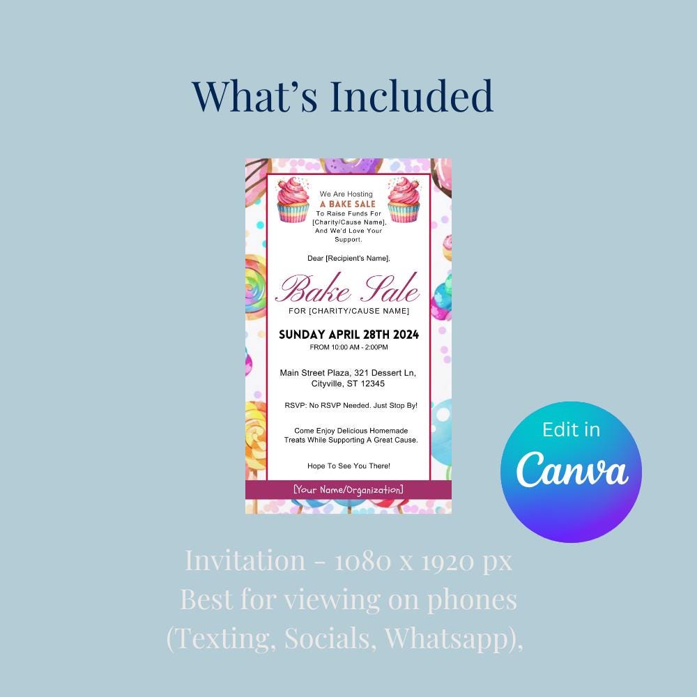 Editable Bake Sale Flyer Invitation Electronic Animated Canva Template ...