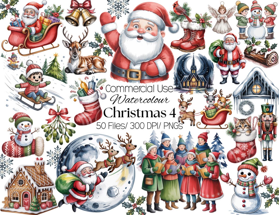 Watercolor Christmas Clipart | Holiday Pngs (digital Download) - Etsy