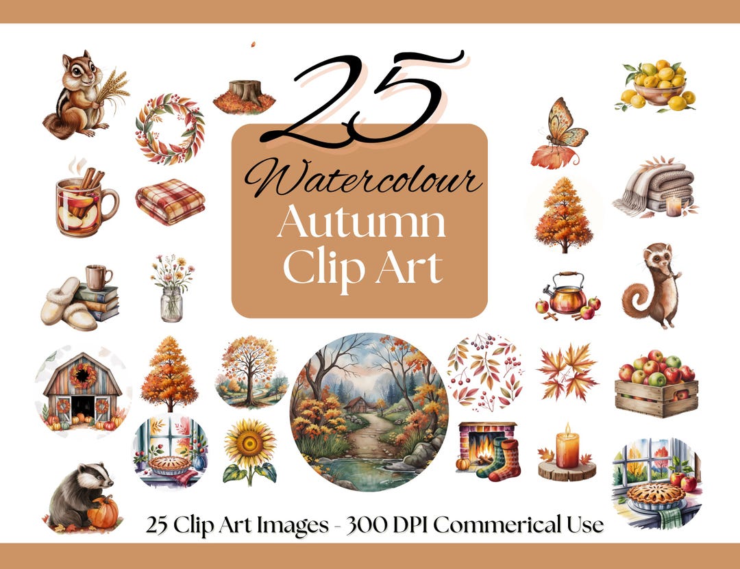 Autumn Clipart Set – Fall PNG Images, Cozy Illustrations (digital ...