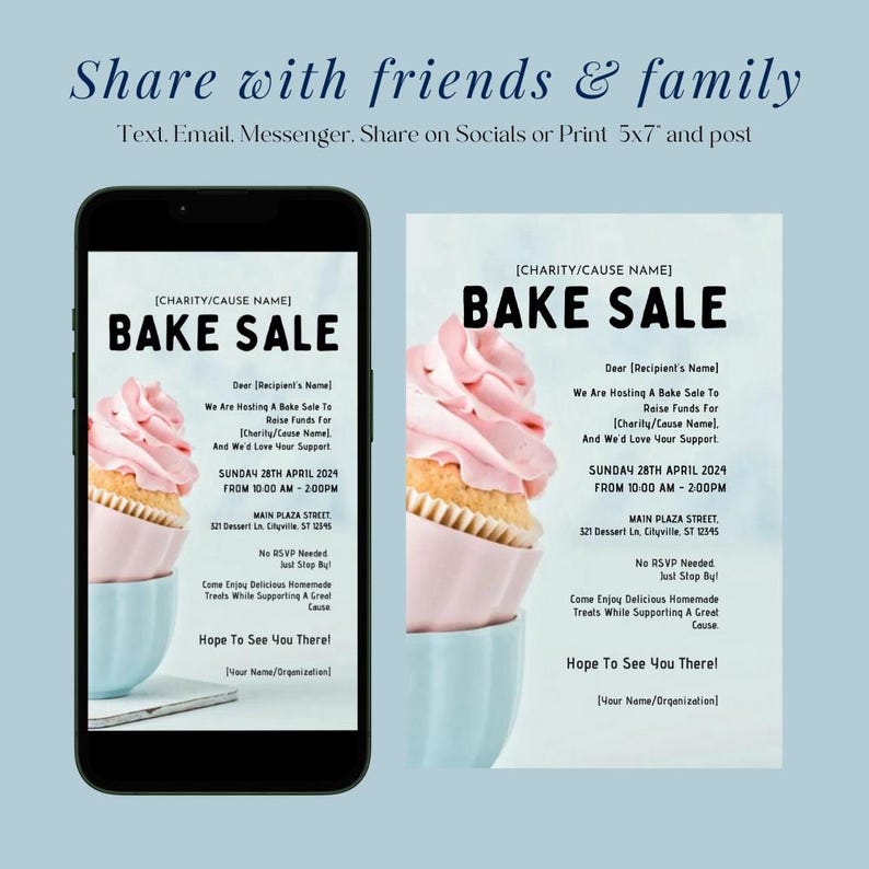 Editable Bake Sale Flyer Invitation Text or Print 5x7 Animated Mobile ...