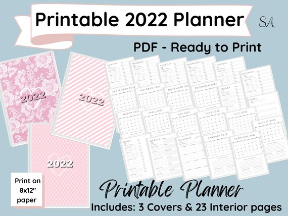 2022 Printable Planner 2022 Weekly Planner Monthly Planner | Etsy