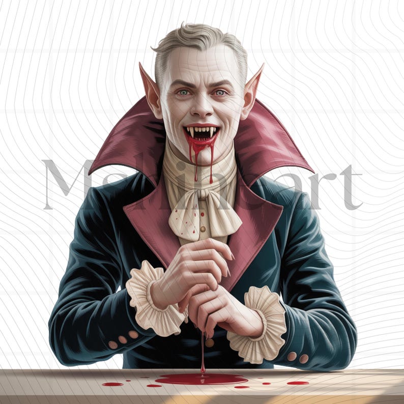 16 Vampire Halloween Clipart | Blood Dripping Fangs Cartoon PNG - Etsy