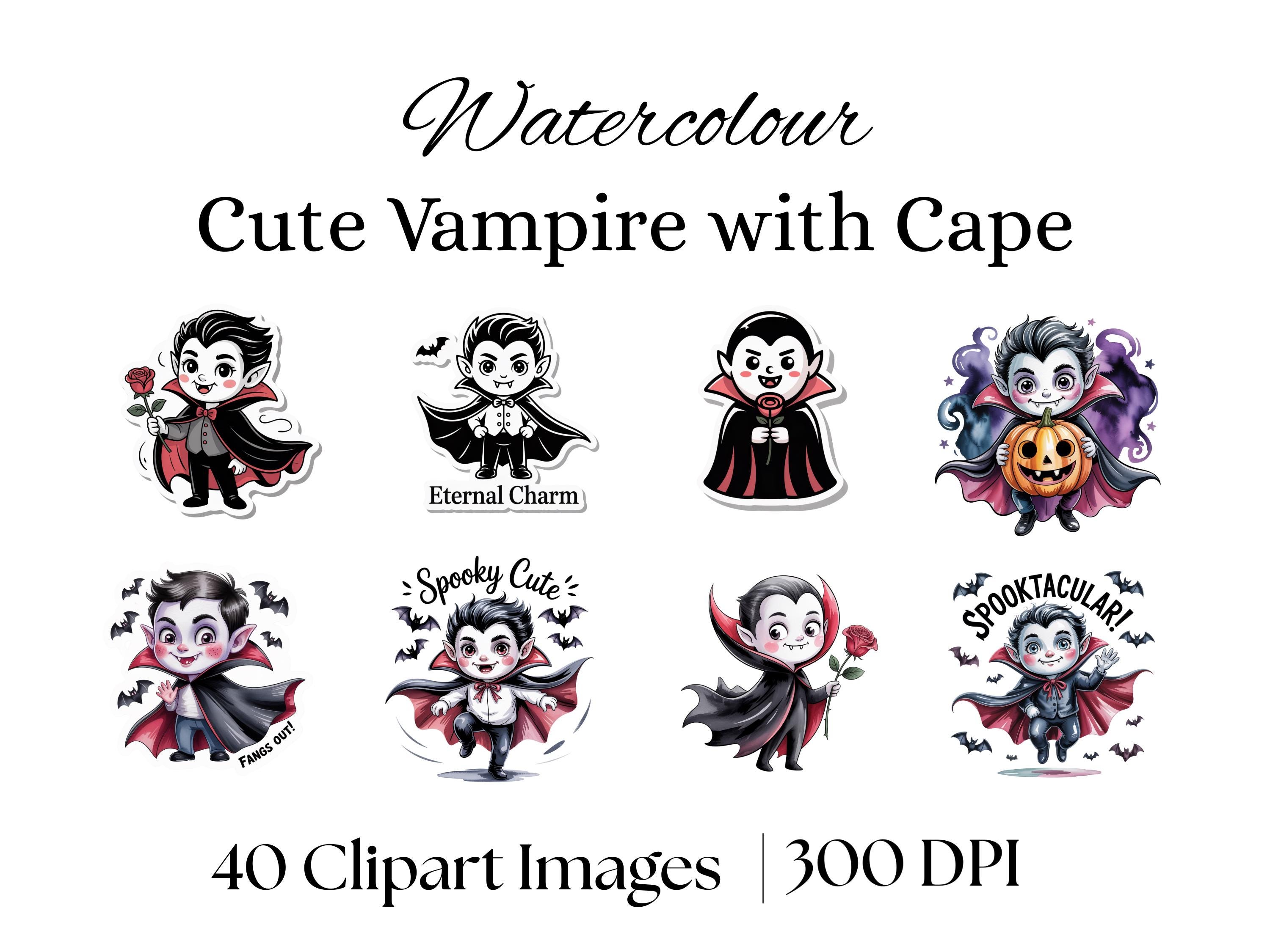 40 Cute Vampire Clipart PNG | Halloween Watercolor Vampires With Capes ...