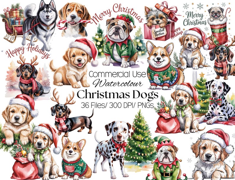 Christmas Clipart Bundle | 444+ Clip Art Watercolor Pngs | Mega ...