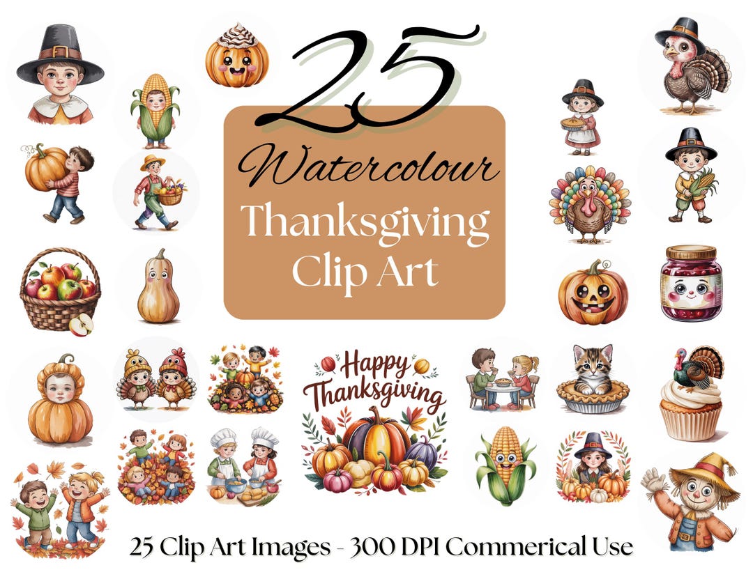 Thanksgiving Kids Clipart 25 Images Set 1 | Cute Child Turkeys ...