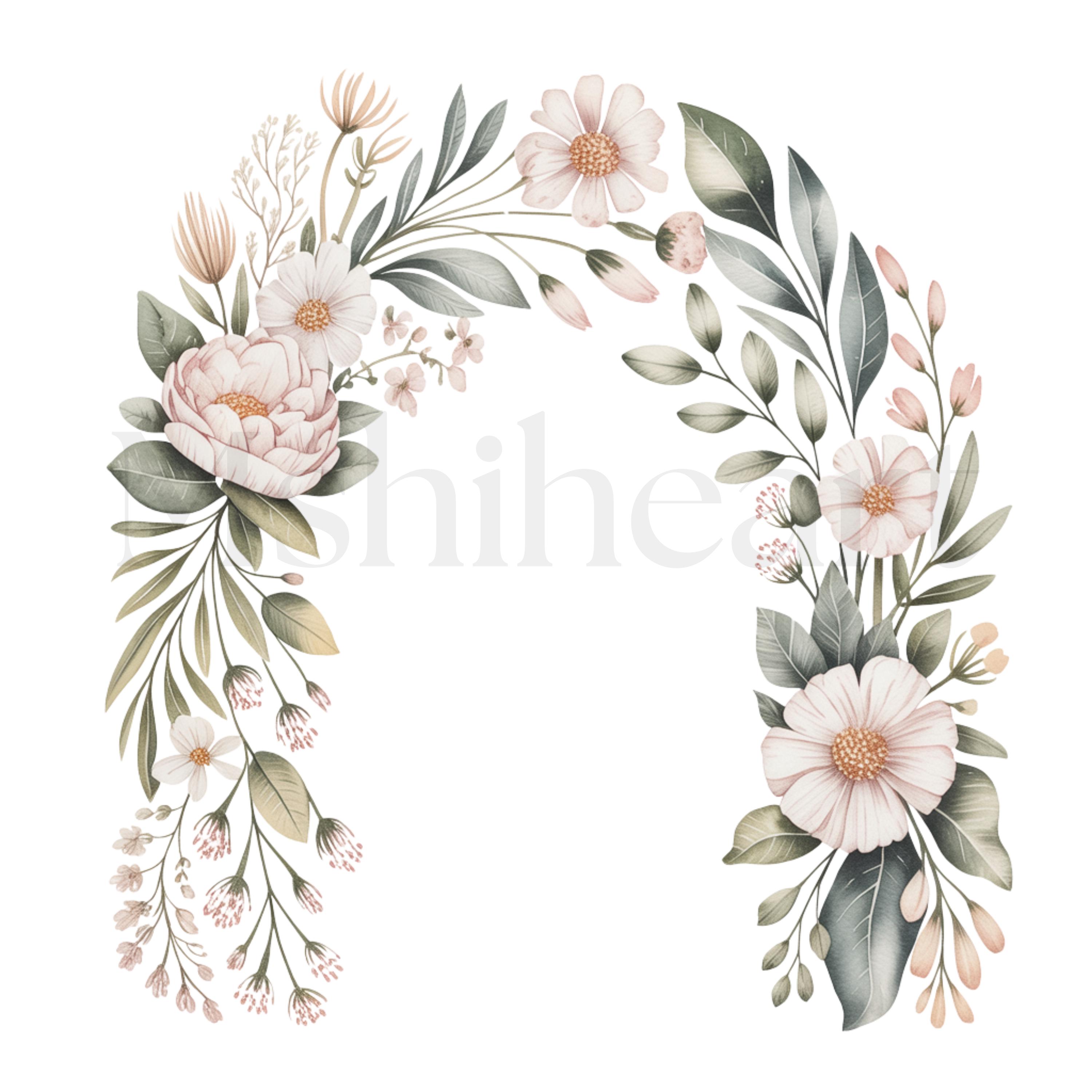 12 Boho Arch Frame Clipart PNG, Watercolor Floral Arch, Wedding Arch ...