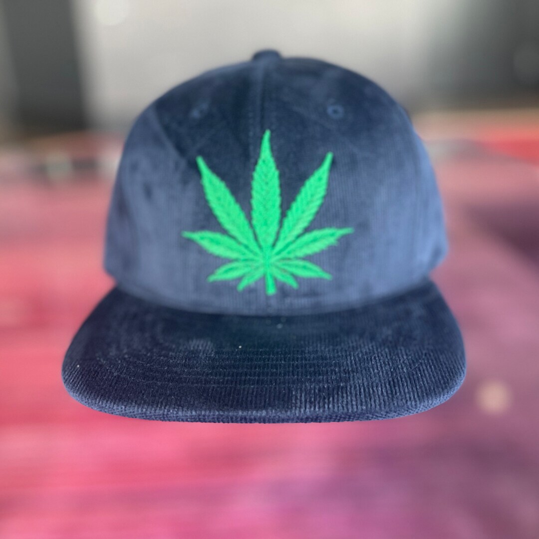 Weed 420 navy Blue Corduroy W/ Green Leaf Embroidered Cap Weed Caps, Marijuana Hats, 420 Caps ...