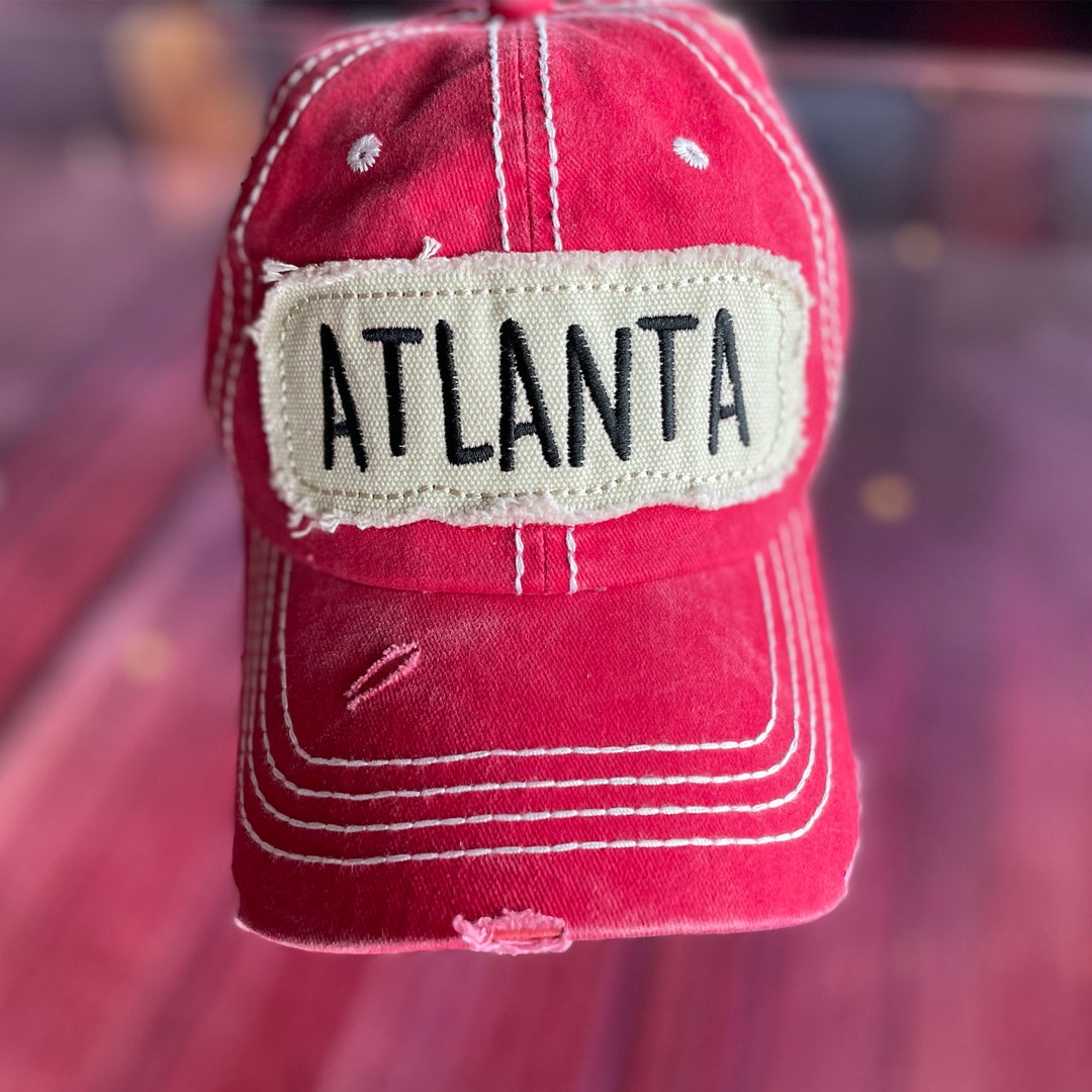 Atlanta (red Distressed Embroidered Cap) - Atlanta Georgia, Atlanta ...