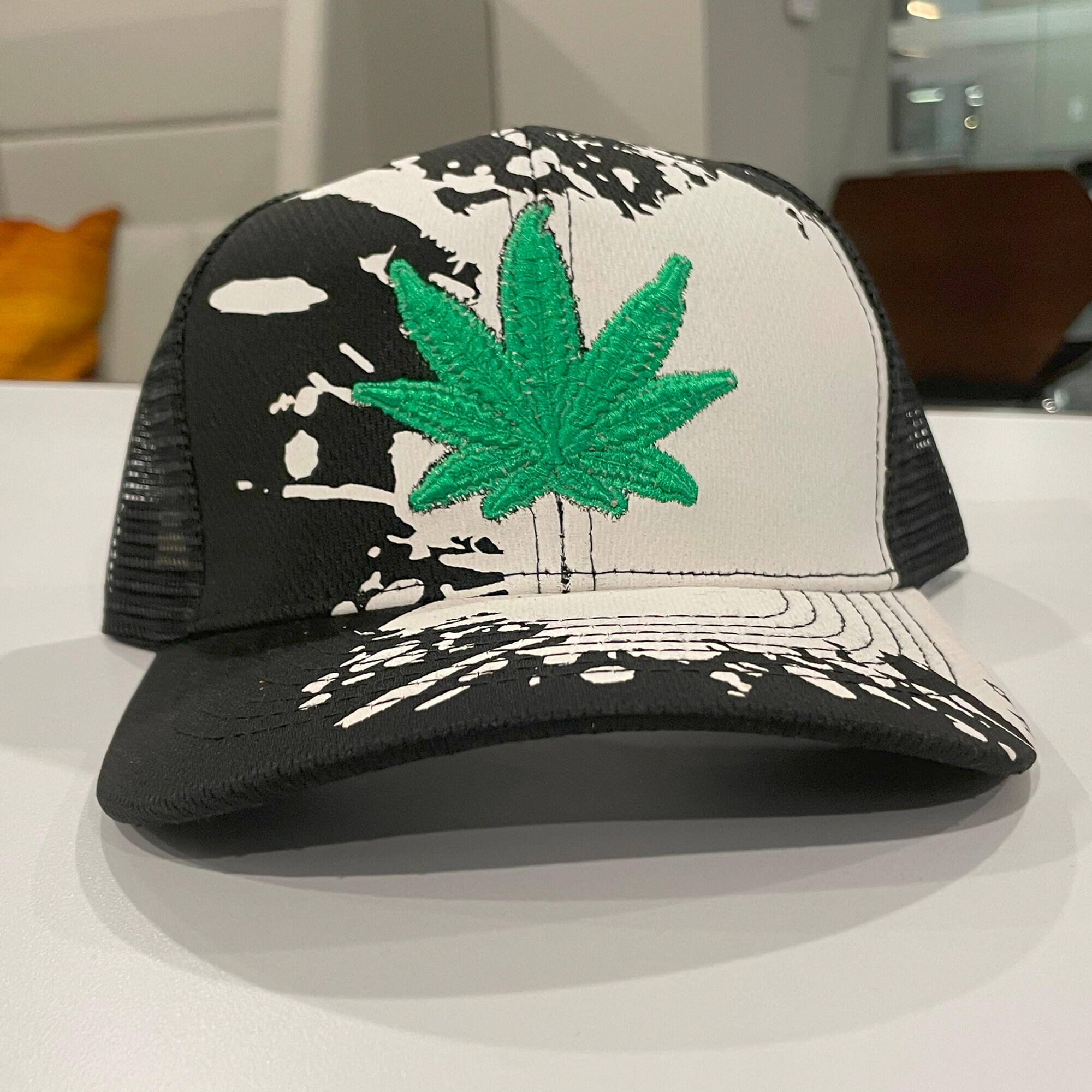 Weed Paint Splatter 420 black/white Embroidered Cap Weed - Etsy