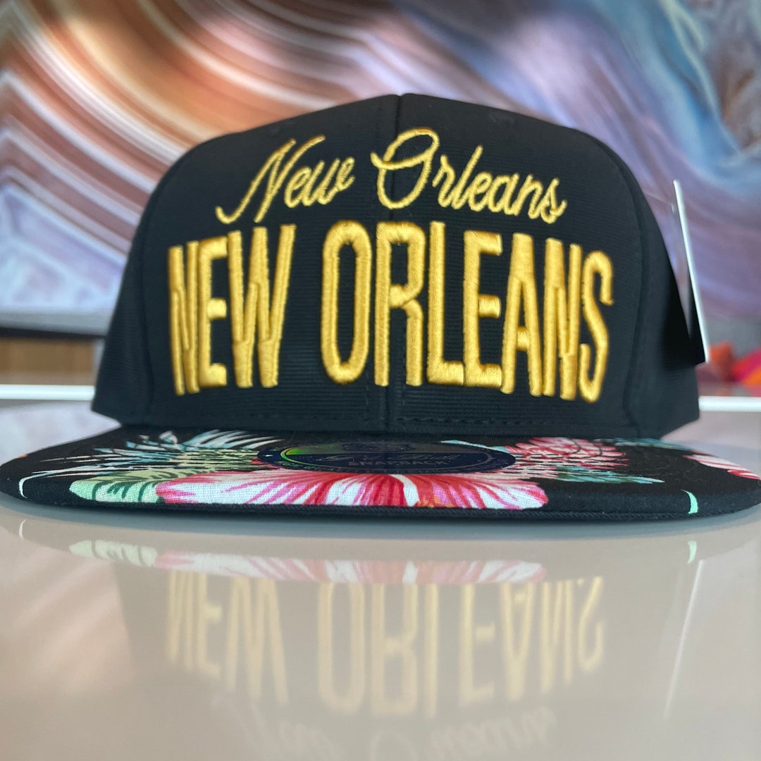 New Orleans (black Embroidered Cap W/ Floral Bill) - NOLA Caps, New ...