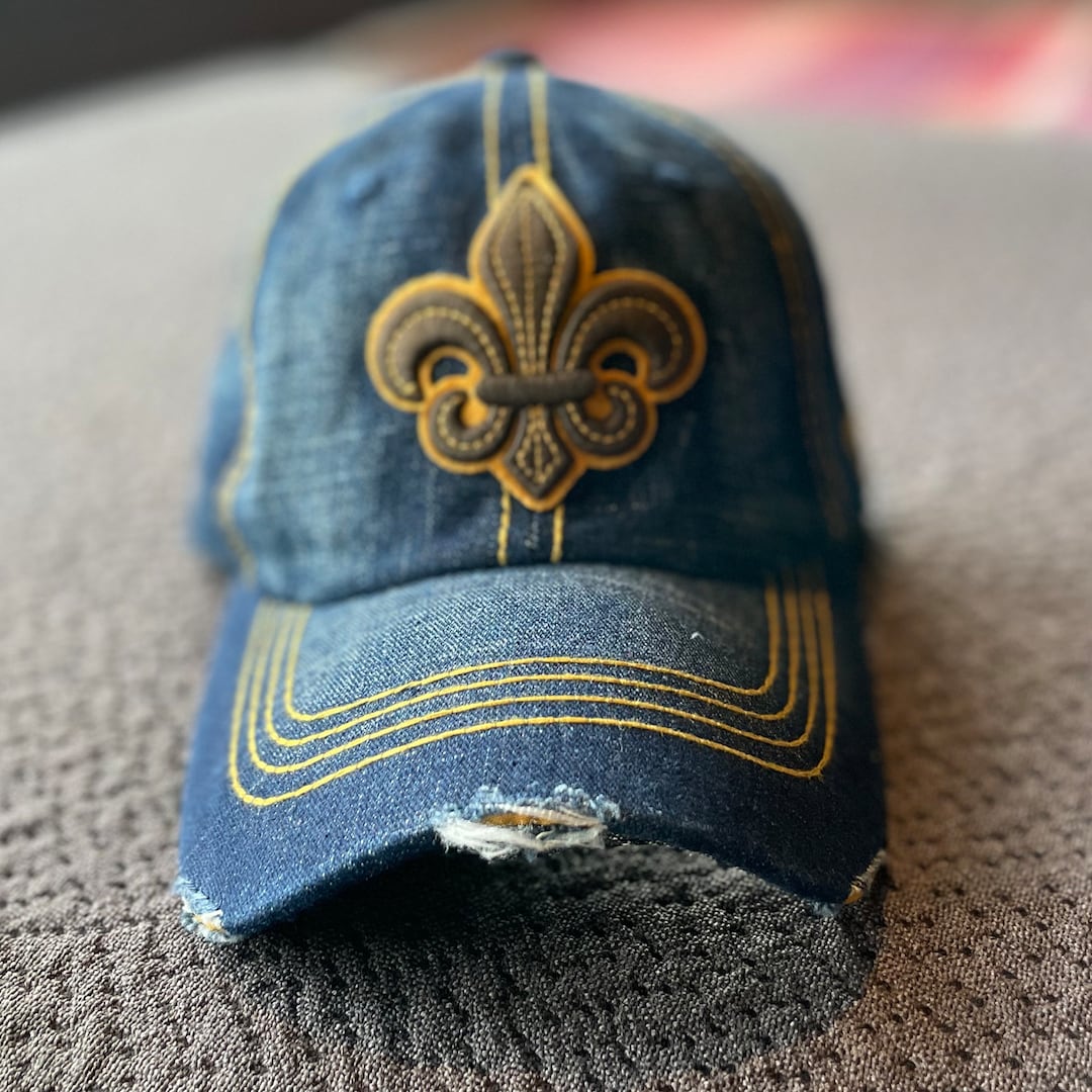 New Orleans Fleur-de-lis distressed Blue Jean Embroidered Cap NOLA Caps ...