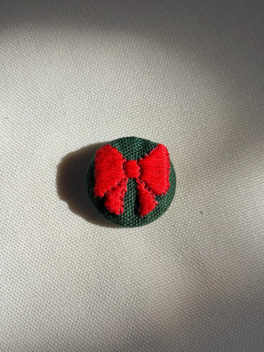Hand Embroidered Christmas Red Bow Hair Tie, Cotton Hair Elastic ...