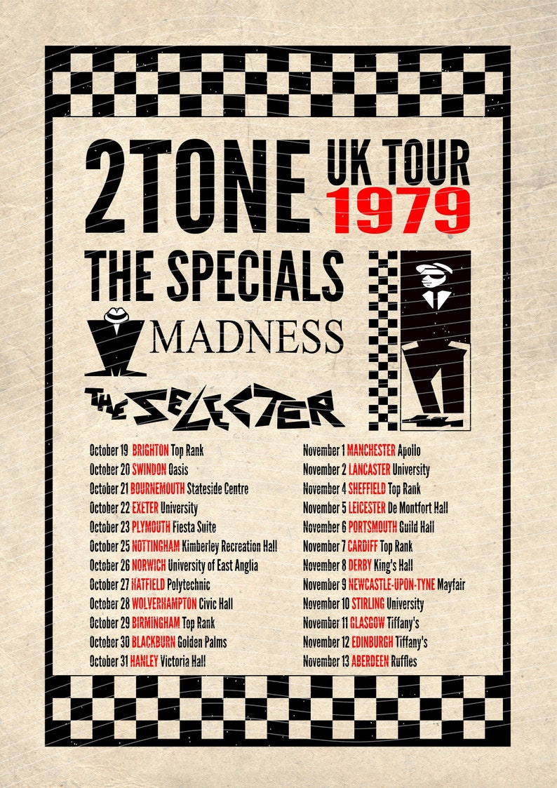 2 Tone Tour 1979 Poster, the Specials, Madness, the Selecter (digital ...